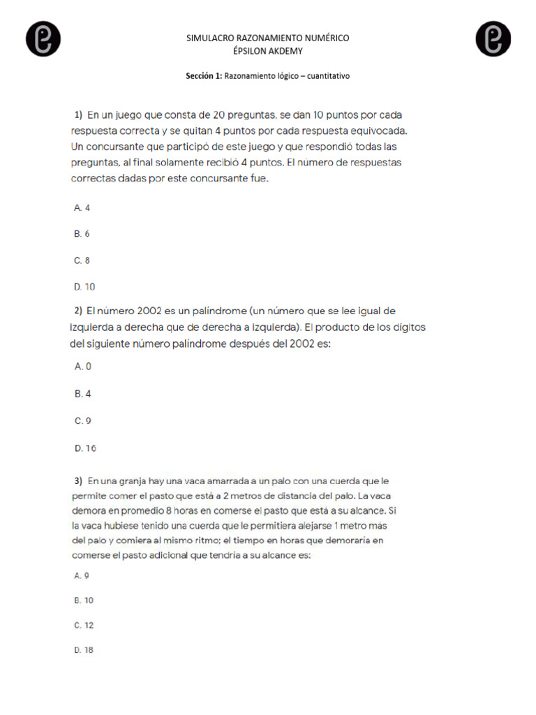 Simulacro de Razonamiento Cuantitativo | PDF