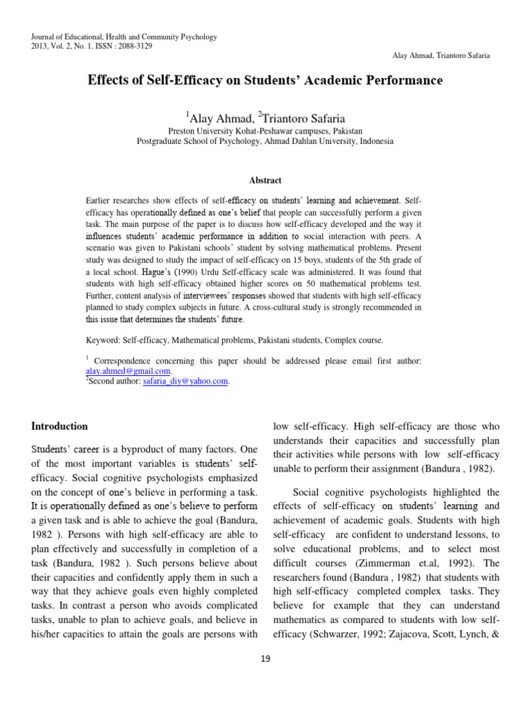 EN Effects of Self Efficacy On Students Academic Performance | PDF | Self Efficacy | Behavioural ...