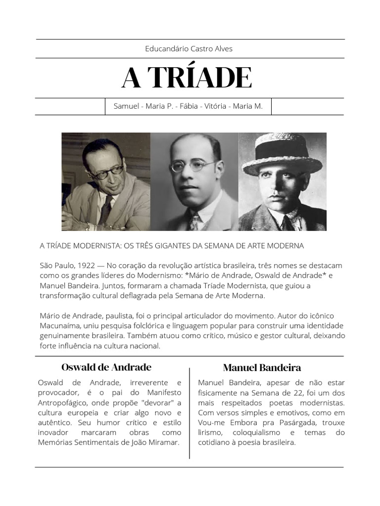 Tríade Modernista: Revolução Cultural Brasileira | PDF | Modernismo ...