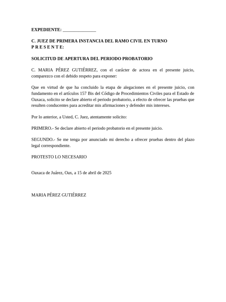 Solicitud de Apertura Del Periodo Probatorio | PDF