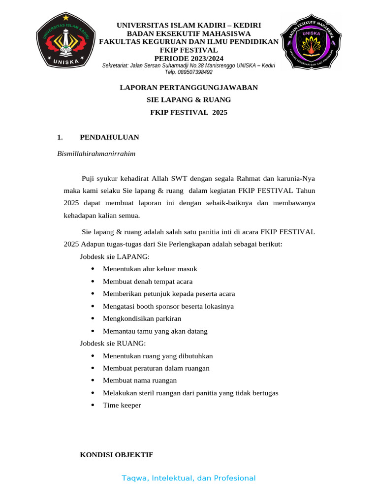 Laporan Sie Lapang & Ruang FKIP Festival 2025 | PDF
