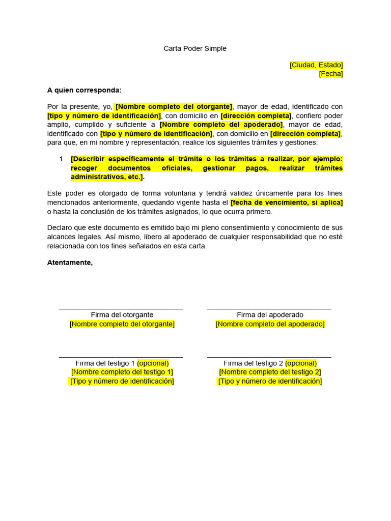 Carta-Poder-Simple para Rellenaw | PDF