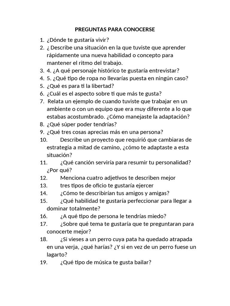 Preguntas para Conocerse | PDF