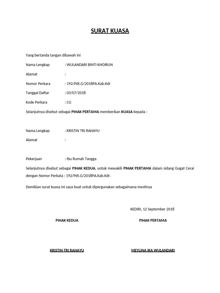 Surat Kuasa Gugat Cerai | PDF