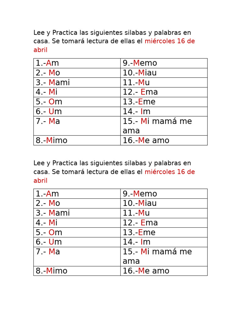 Lectura 2 Palabras Con M | PDF