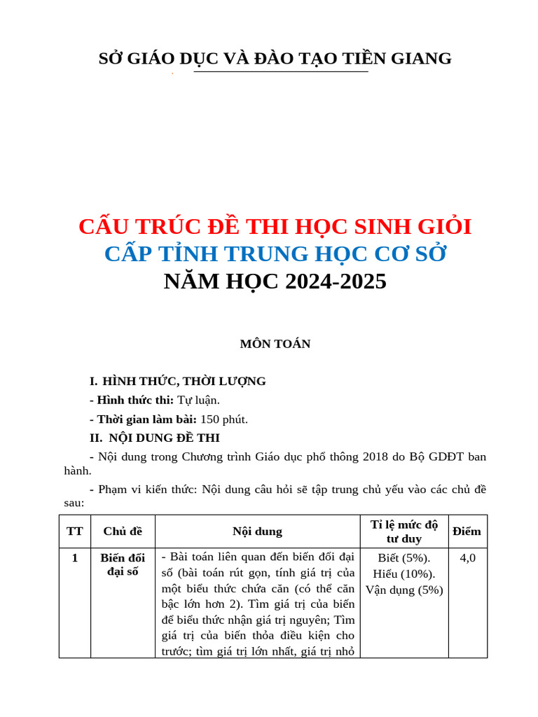 cautrucdethi- HSG- CAP TINH-2024-2025 | PDF