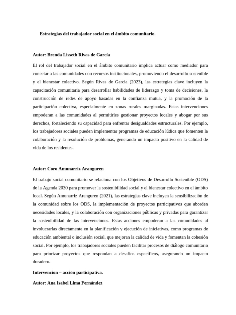 Estrategias Del Trabajador Social en El Ámbito Comunitario | PDF ...