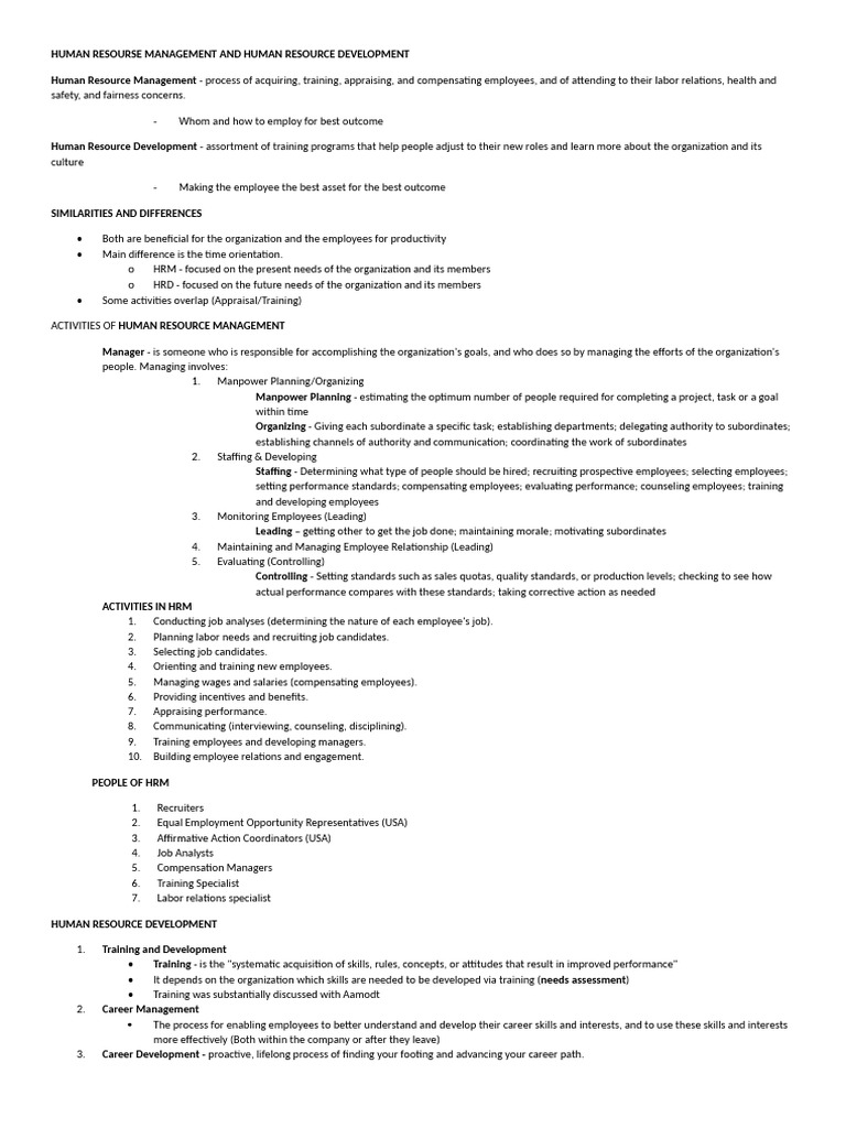 Intro To HRM, HRM Vs HRD | PDF | Human Resources | Human Resource Management
