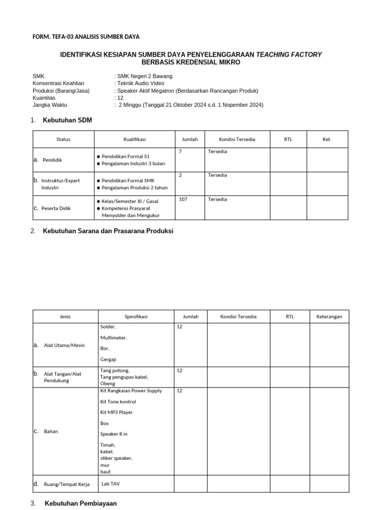 Form - TEFA 03 Analisis Sumber Daya-1 | PDF