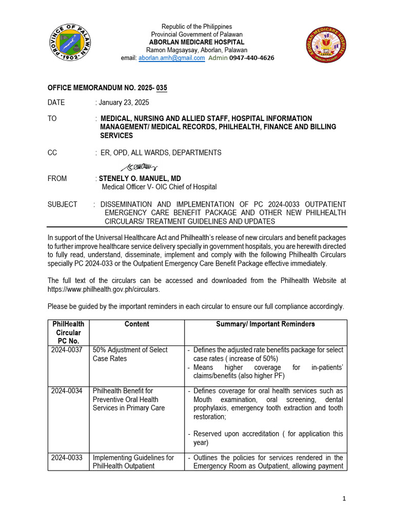 PhilHealth Circulars 2024 Updates | PDF | Emergency Department | Medicine