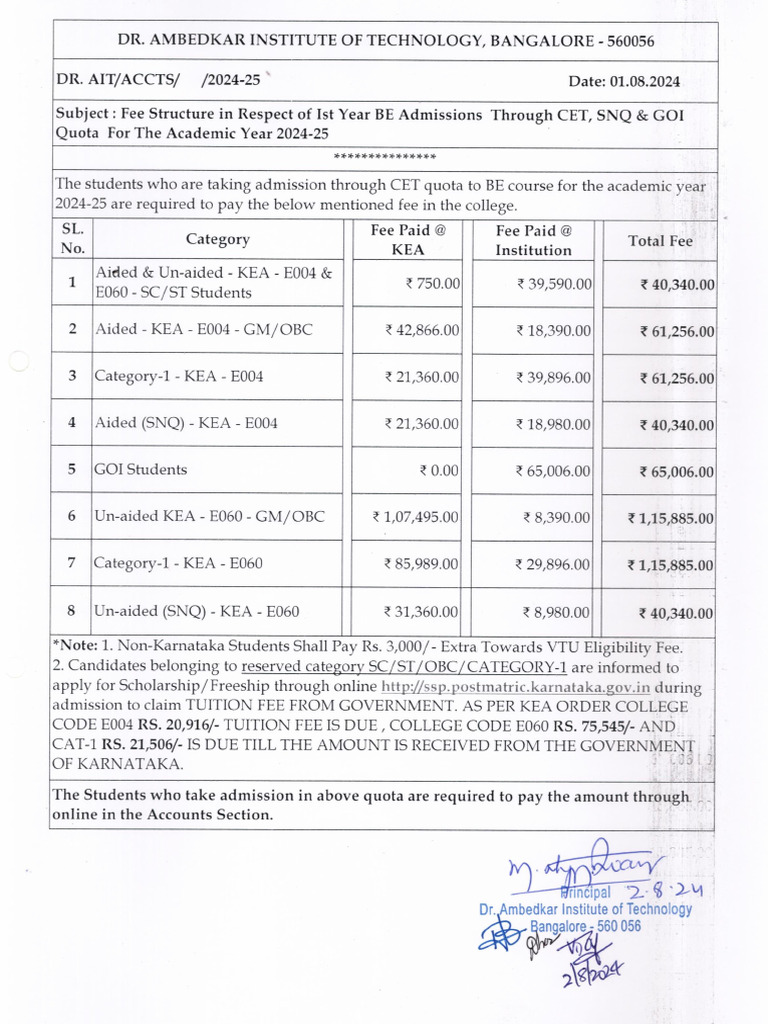 1st Year Fee Structure 2024-25 | PDF