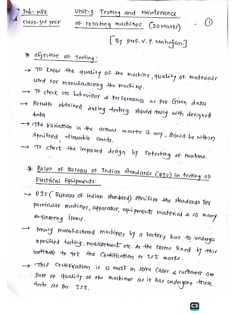 MEE Unit-3 Testing & Maintenance of Rotating Machines | PDF