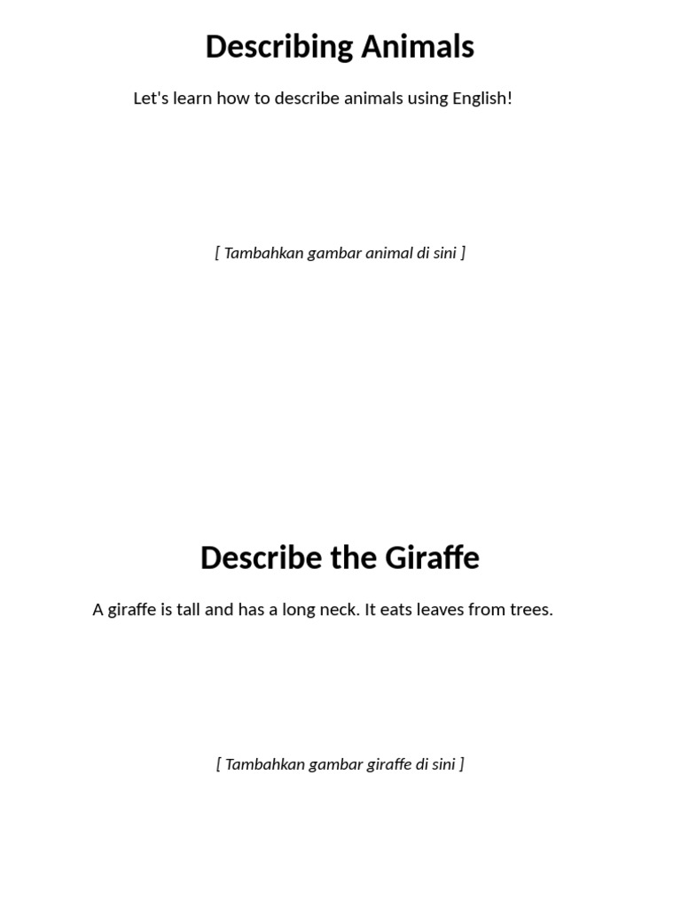 Describing Common Animals Placeholders | PDF