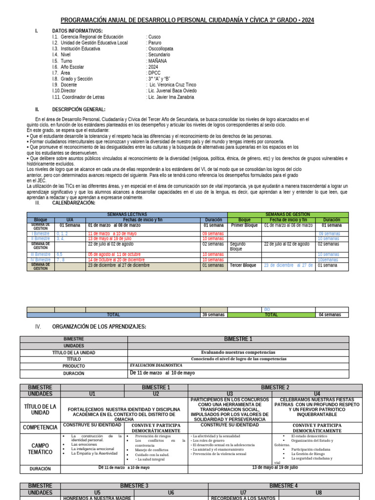 Programacion de DPCC3 | PDF | Aprendizaje | Enseñando