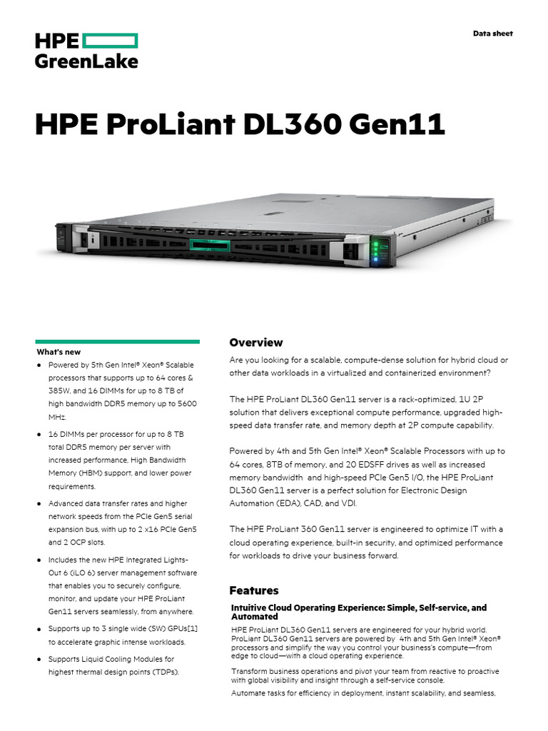 HPE ProLiant DL360 Gen11 Overview | PDF | Solid State Drive | Computing