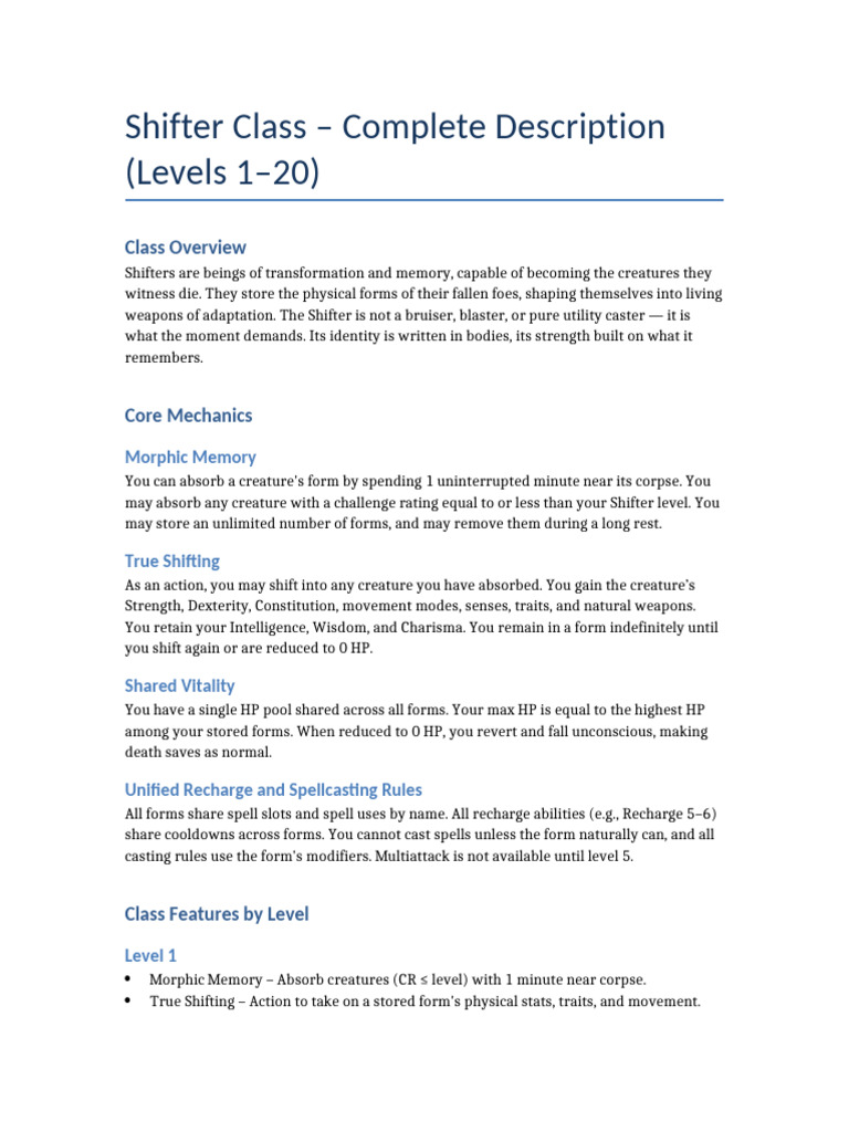 Shifter Class Overview and Mechanics | PDF