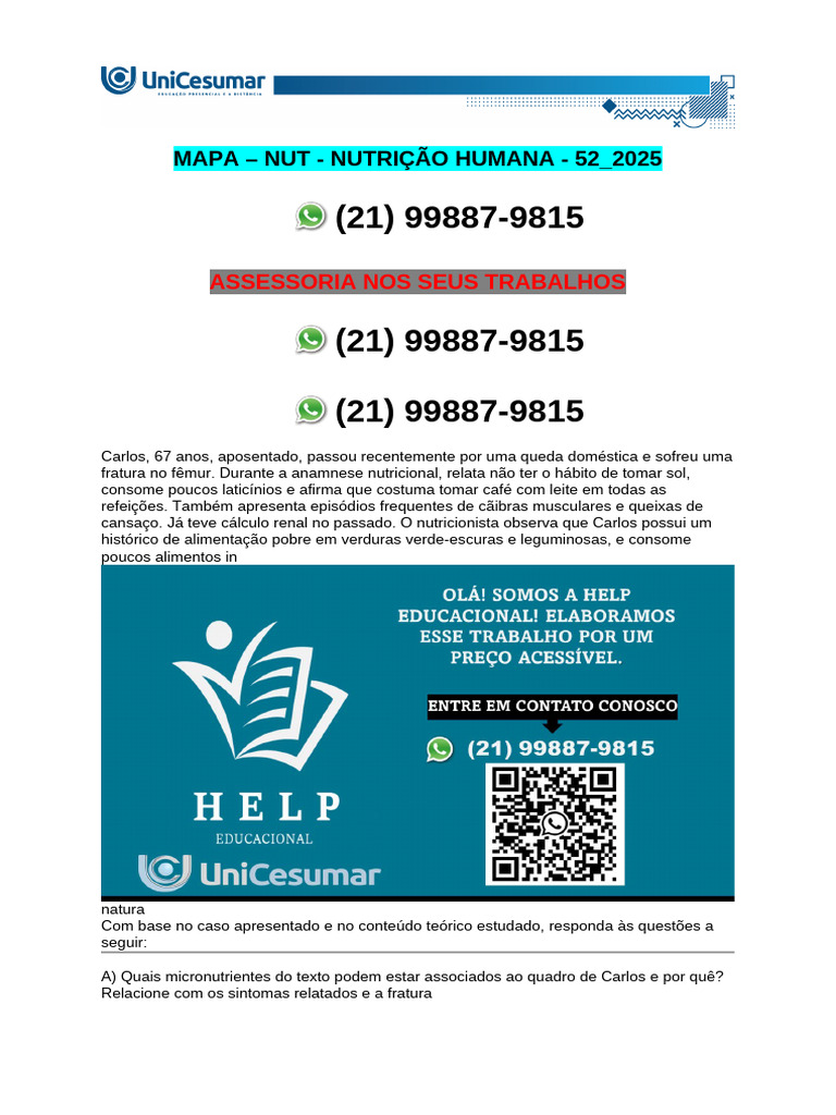 Mapa - Nut - Nutrição Humana - 52 - 2025 | PDF | Nutrição humana | Nutrição