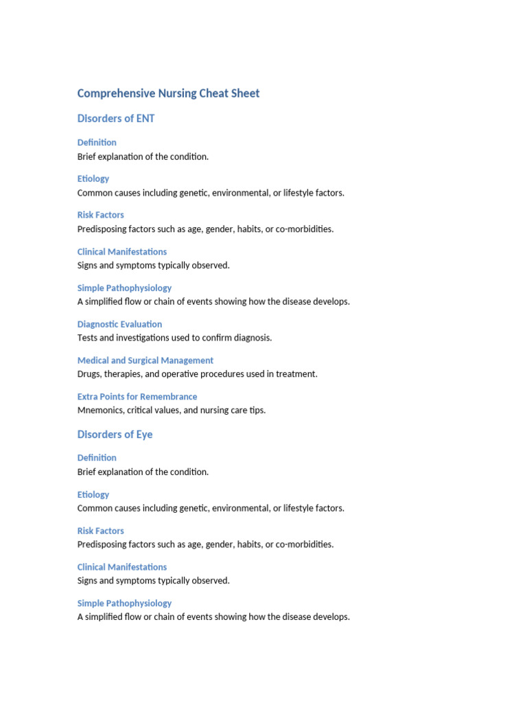 Nursing Cheat Sheet for Common Disorders | PDF | Medical Diagnosis ...
