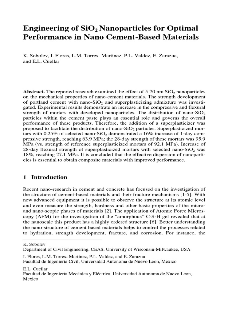 SiO2 Nanoparticles in Nano Cement Materials | PDF | Concrete | Nanoparticle