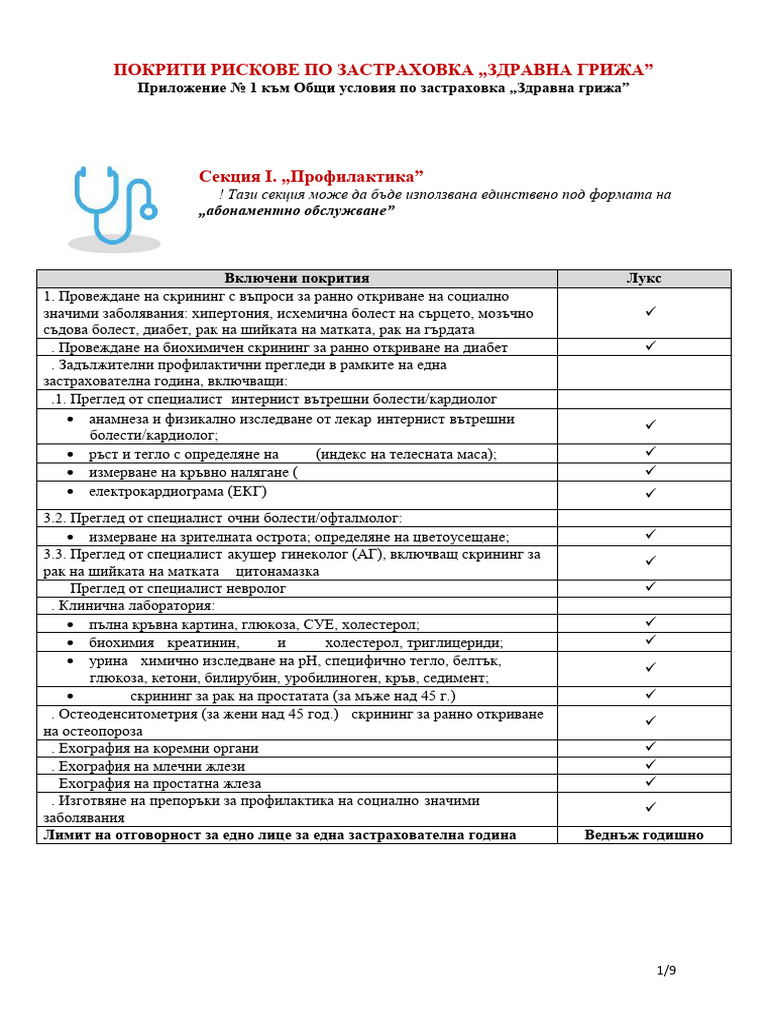 Appendix 1 - Covered Risks (Health Packages) - BG - 2021 - v1-1 | PDF