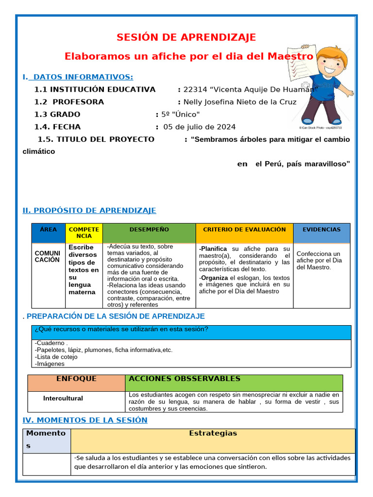 Sesion 05 Julio... Escribimos Un Afiche Por El Día Del Maestro | PDF | Procesos mentales ...