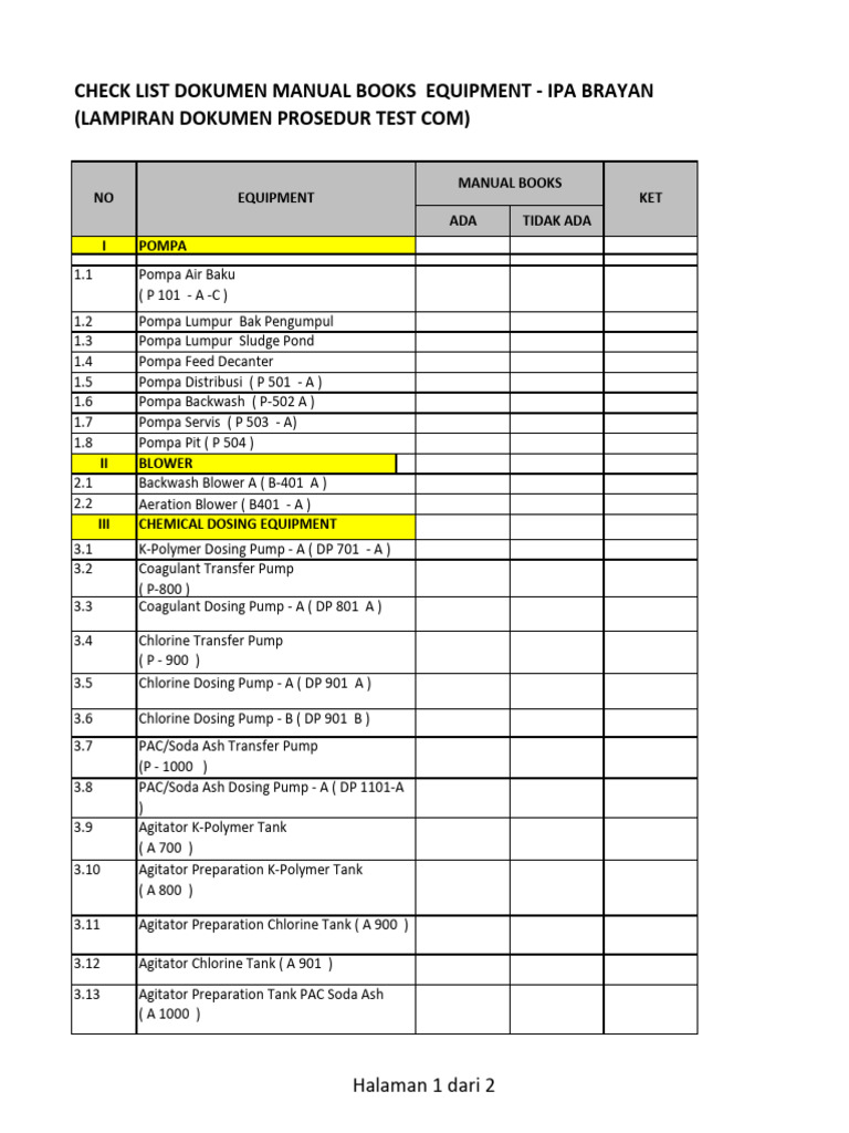 Manual Books Equipment | PDF