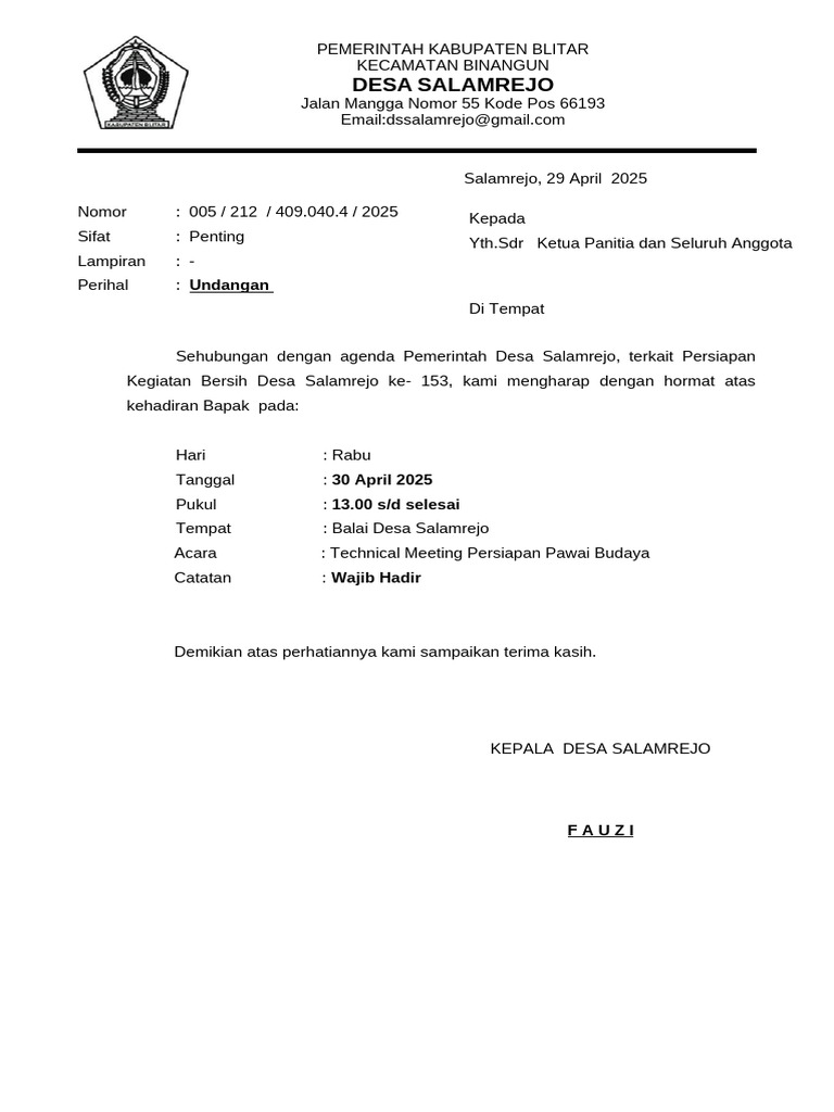 Undangan Bersih Desaa | PDF