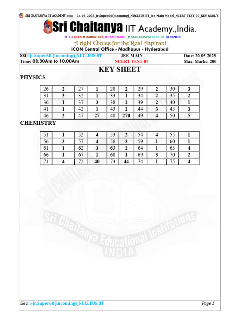 26-05-2025 - JR - Super60 (Incoming) - NUCLEUS BT - Jee-Main Model ...