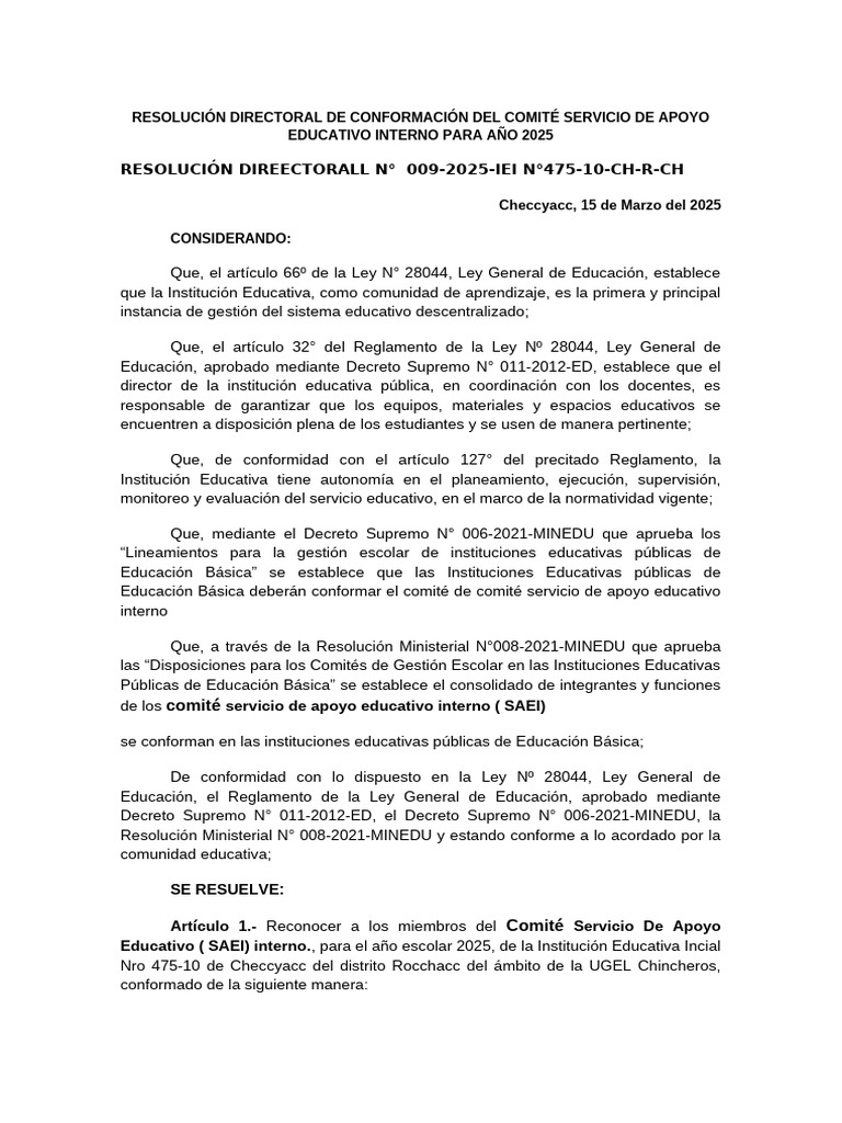 Comité SAEI 2025: Conformación y Funciones | PDF