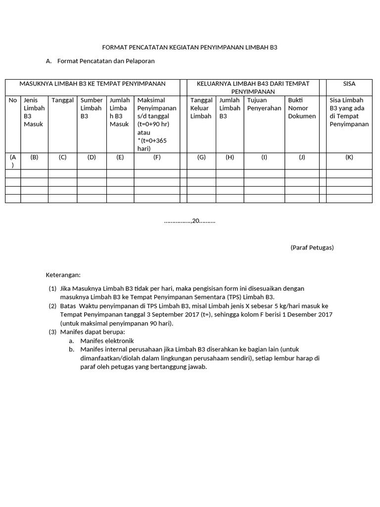 Format Pencatatan Kegiatan Penyimpanan Limbah B3 | PDF