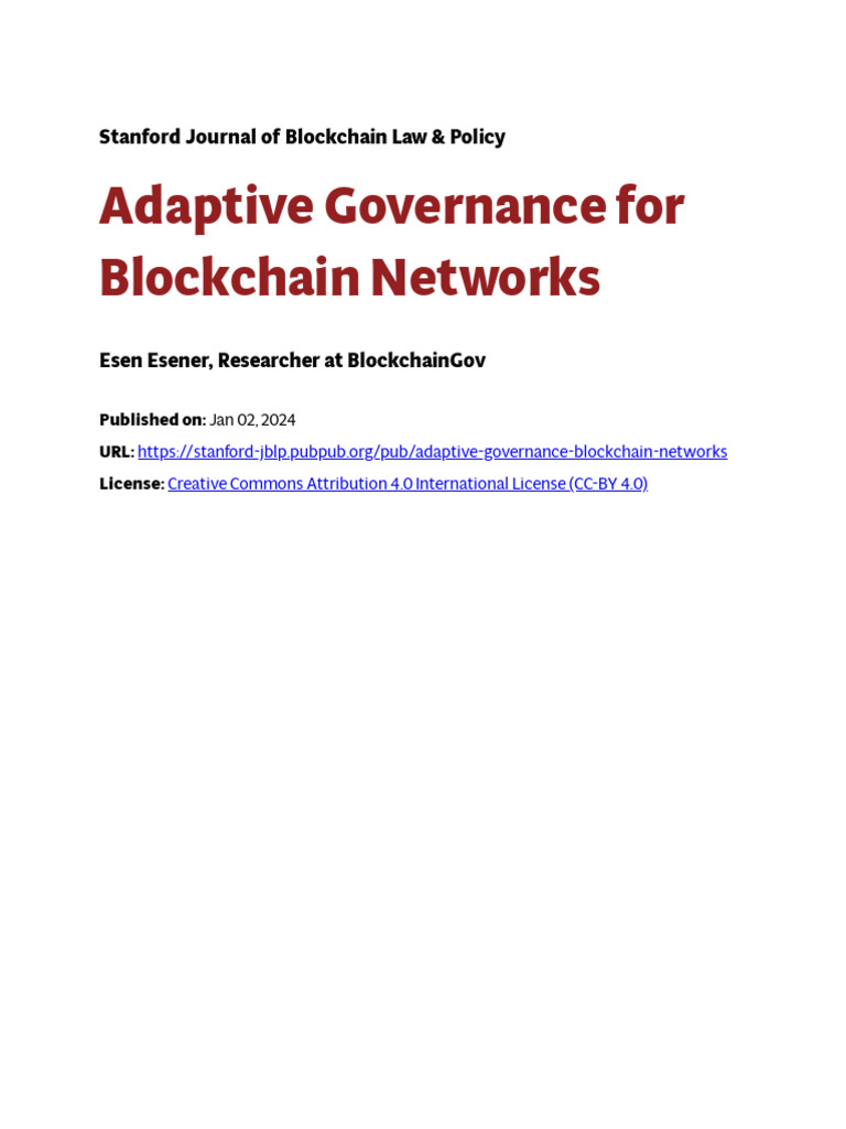 Adaptive Governance in Blockchain Networks | PDF | Ecological ...