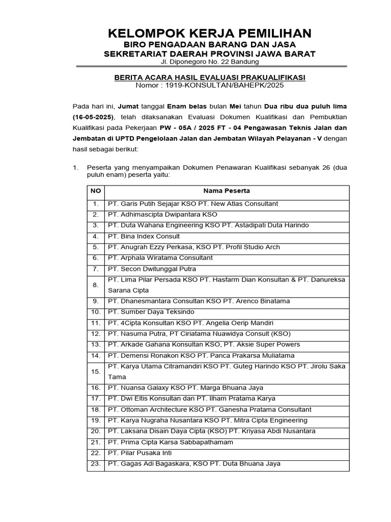 BA+HASIL+PRAKUALIFIKASI+PW05A+2025+FT04 | PDF