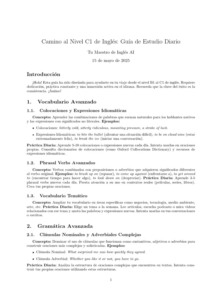 Camino Al Nivel C1 de Ingl Es: Gu Ia de Estudio Diario: Introducci On | PDF | Oración ...