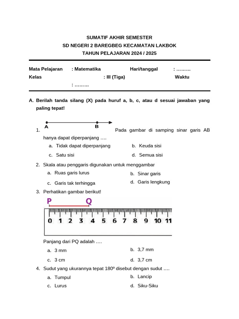 Naskah Soal SAT Matematika Kls 3 | PDF
