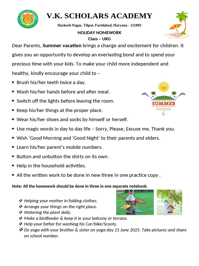 UKG Holiday Homework New | PDF | English Language