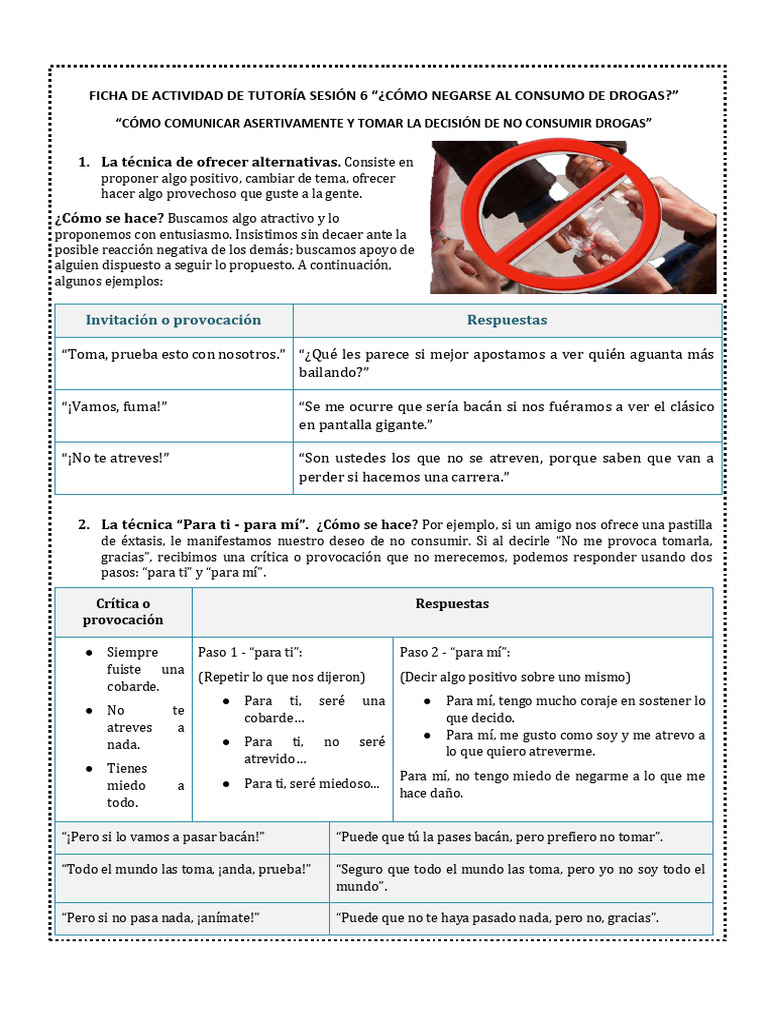 Técnicas para Negarse al Consumo de Drogas | PDF