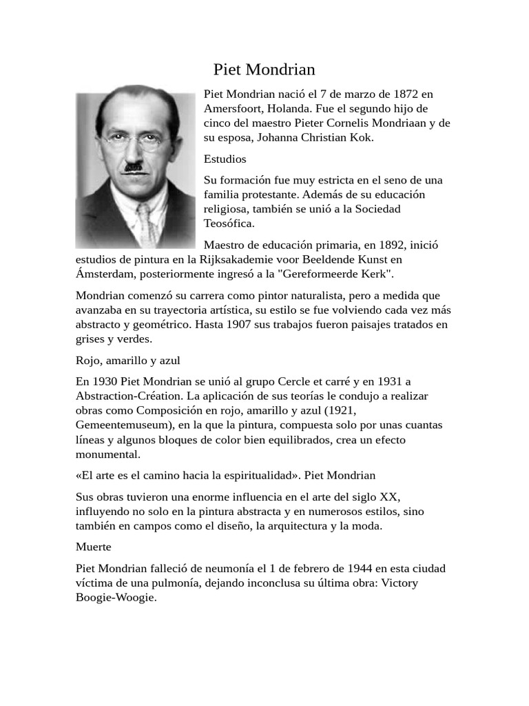 Biografia de Piet Mondrian Act 1 | PDF