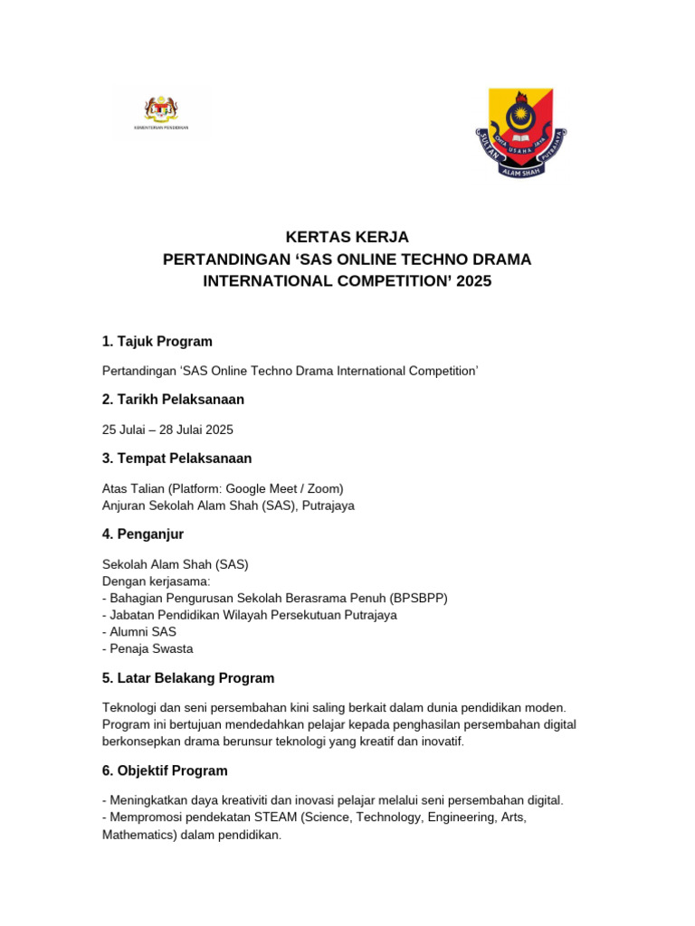 Kertas Kerja SAS Techno Drama 2025 | PDF