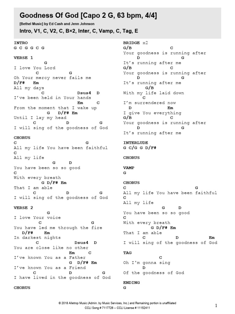 Goodness of God Chords in G | PDF | Christian Music | Popular Music