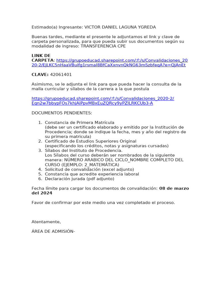 Requisitos para Convalidar Cursos Cpe | PDF