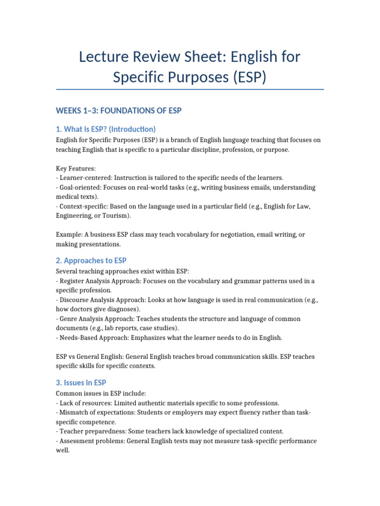 ESP_Lecture_Review_Sheet | PDF | Educational Assessment | Learning