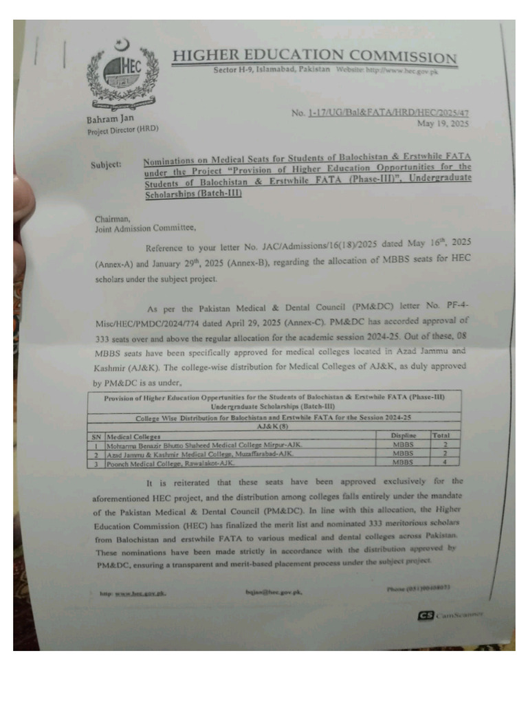 PMDC Latter To Jac Ajk | PDF