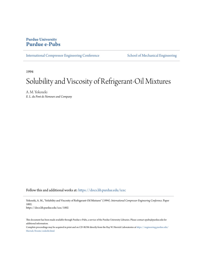 Solubility and Viscosity of Refrigerant-Oil Mixtures | PDF | Viscosity ...