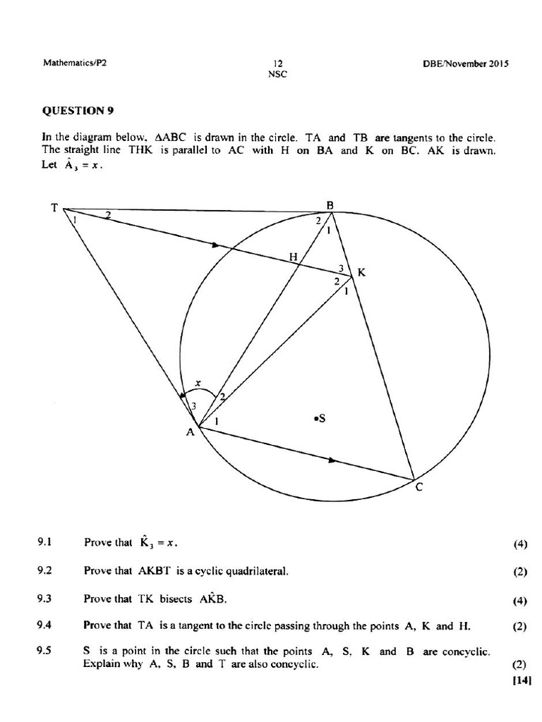 Eucl Geometry Pasr Papers Grade 12 Only | PDF