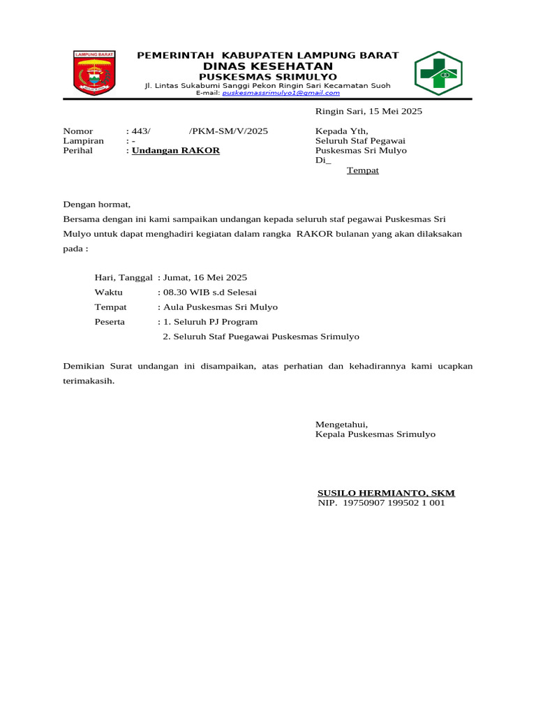 UNDANGAN RAKOR | PDF