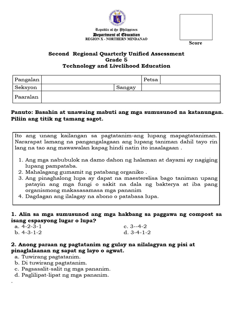 Tle Grade 5 Final | PDF