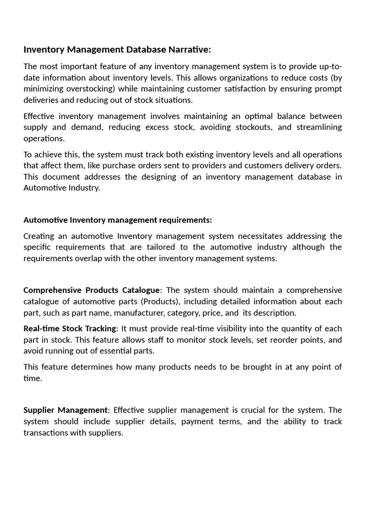 Inventory Management Database Narrative | PDF | Inventory | Databases