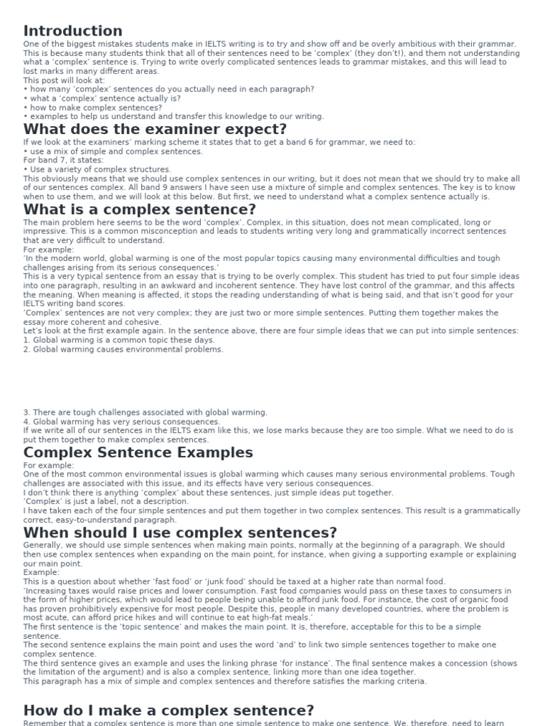 IELTS Writing (HOW TO WRITE A COMPLEX SENTENCE | PDF | Subject (Grammar ...