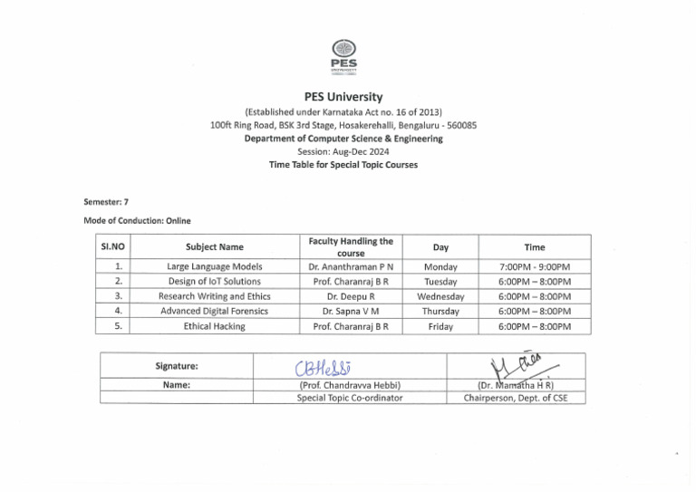 TimeTable - Special Topic - 7th Sem | PDF