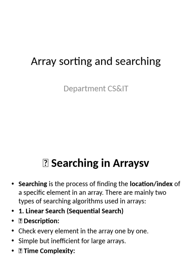 Array Searching+sorting | PDF | Time Complexity | Computer Science